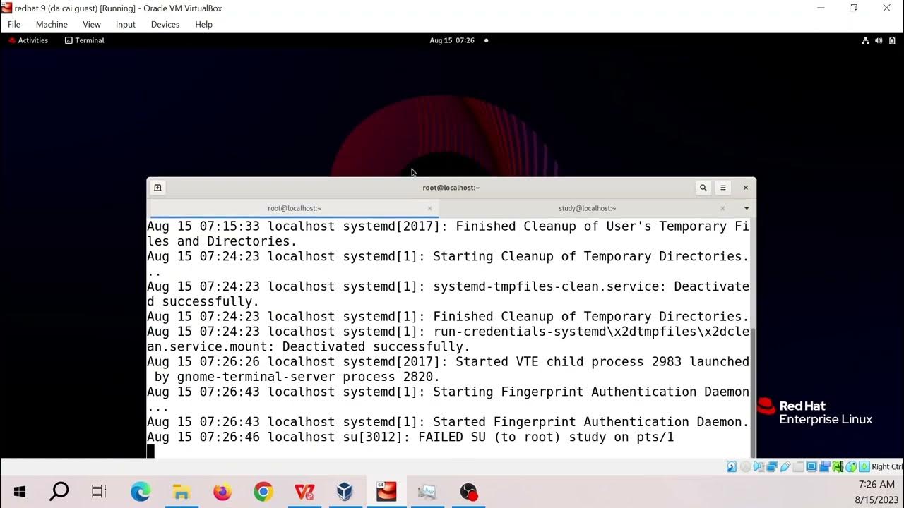 Redhat Linux 9 Lab: Exercise 13-1 Using Live Log Monitoring and logger - YouTube