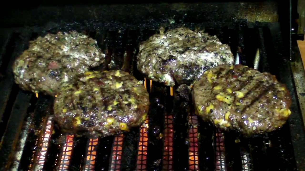 Infrared Grilled Bacon Cheddar & Blue Cheese Burgers - YouTube