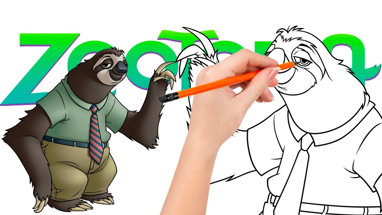 How to draw Flash the Sloth from Zootopia | Easy step by step tutorial ...