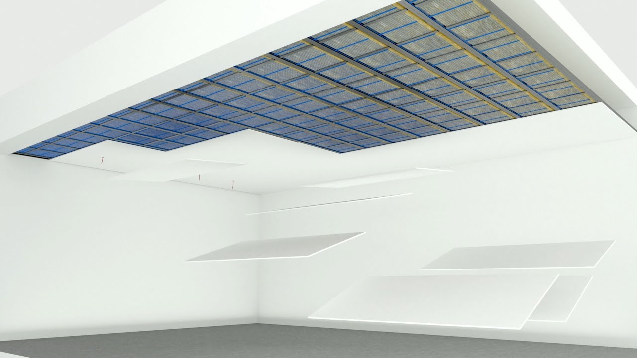 Jointless drywall ceiling with applied capillary tube mats - YouTube
