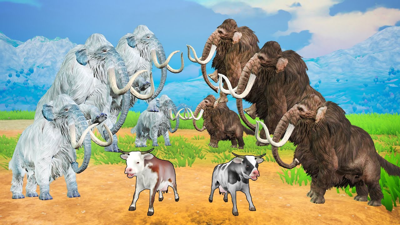 10 Mammoth Elephant Vs 10 White Woolly Mammoths Ultimate Animal Revolt ...
