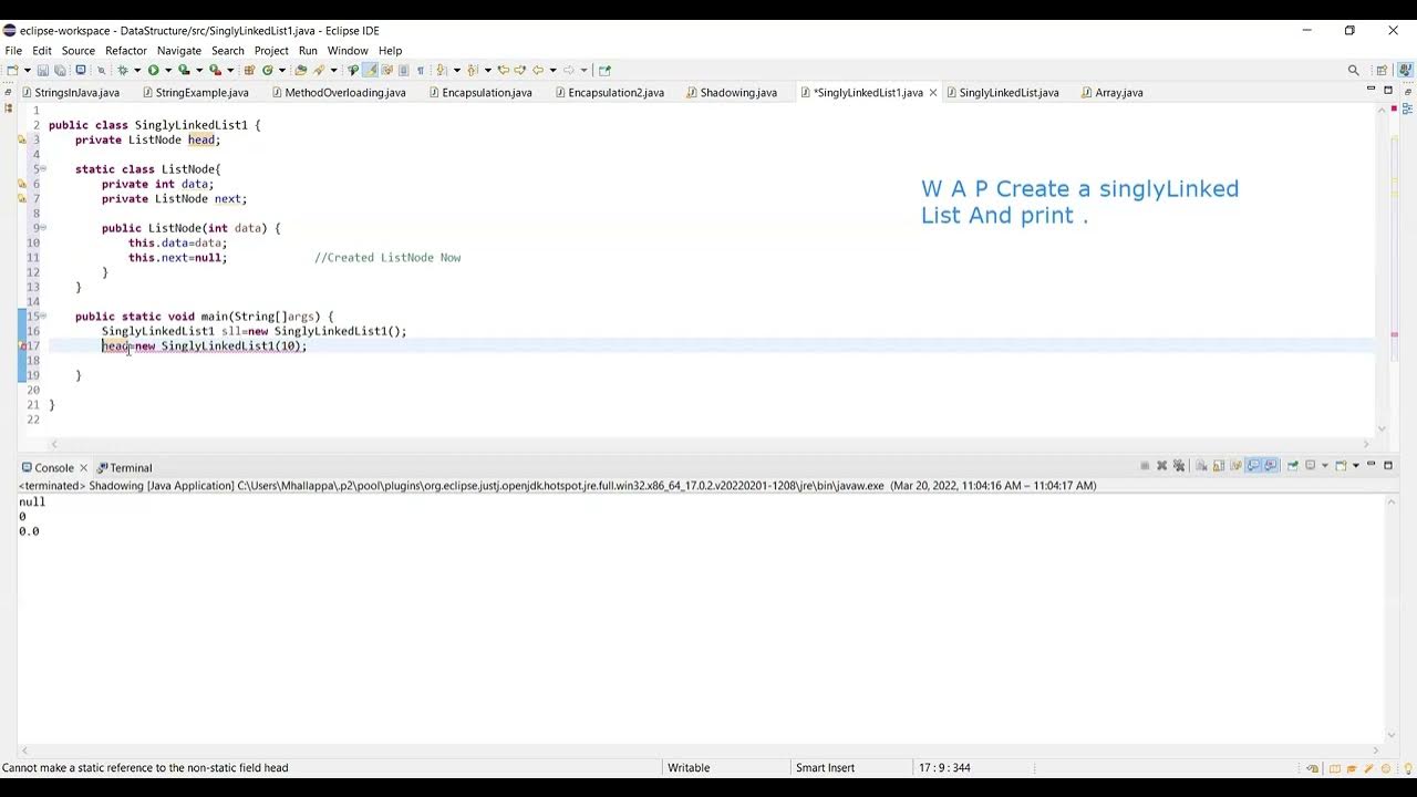 Creating Singly Linked List In Java Datastructure Linkedlist Java Code Programming Youtube