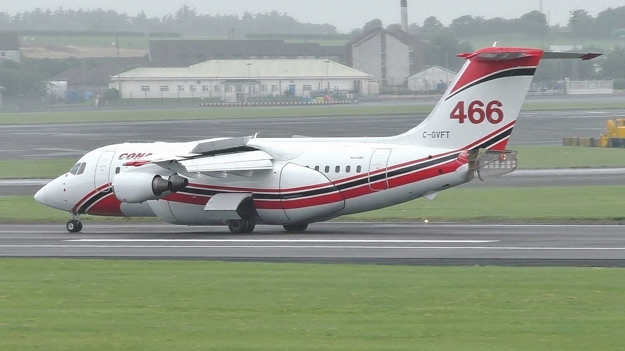 Conair Aviation Water Bomber Avro RJ85 Landing at Prestwick Airport ...