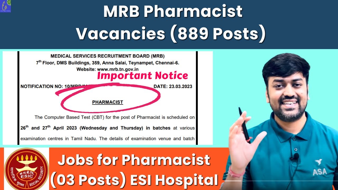 MRB Pharmacist Vacancies (889 Posts) Important Notice || Jobs for ...