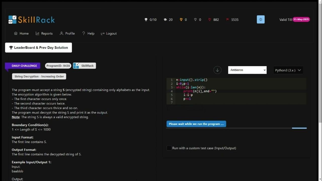 SKILLRACK | DAILY CHALLENGE | 25/09/2023 | STRING DECRYPTION INCREASING ORDER | PROGRAM ID 9438 ...