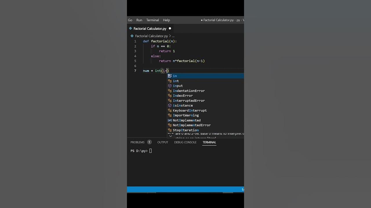 Factorial Calculator In Python Python Program Python Shorts Coding Shorts Youtube