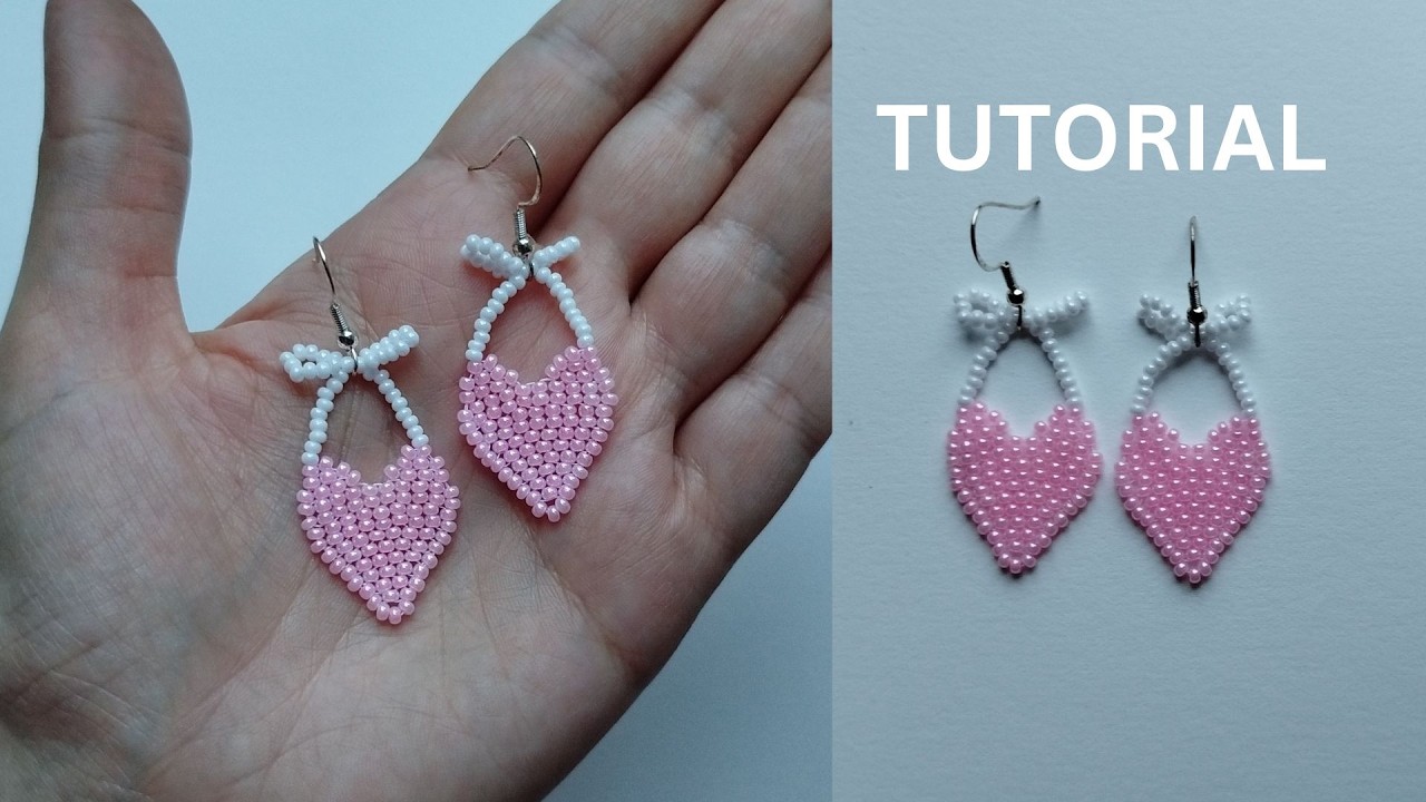 Easy Beaded Heart earrings, Seed Bead Earrings tutorial brick stitch ...