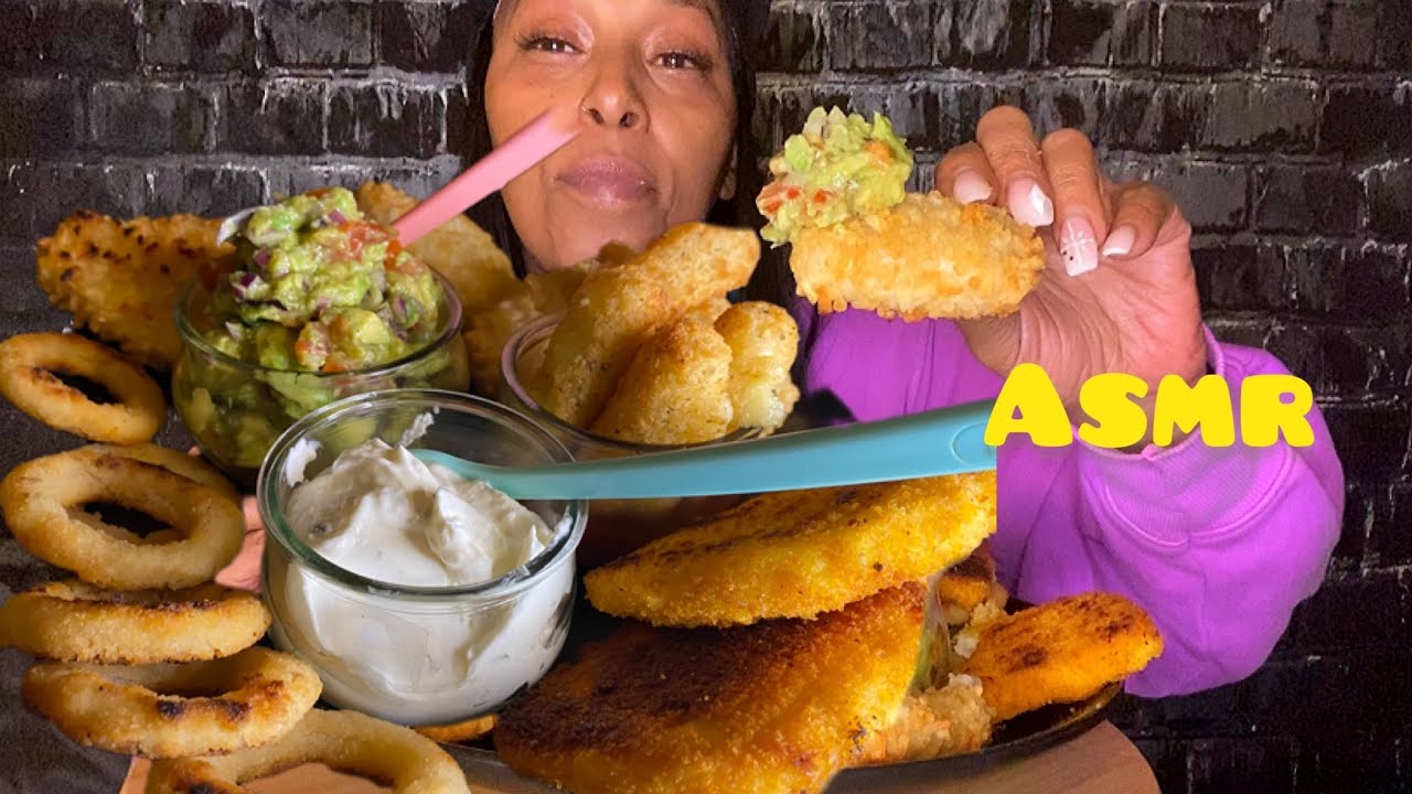 ASMR | Crunchy fish | Mozzarella sticks | Onion rings | Guacamole | ⚠️ ...
