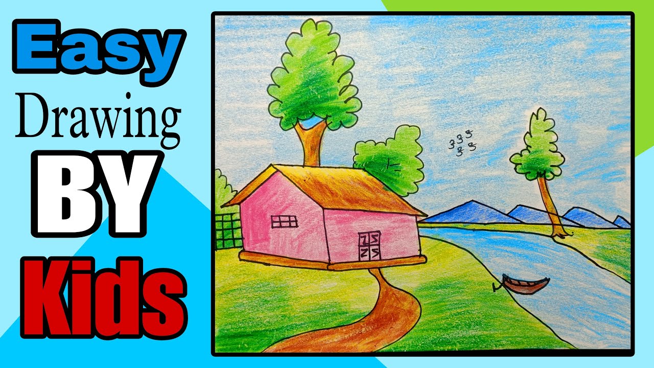 How to draw a beautiful natural scenery || Easy Drawing for beginners ...