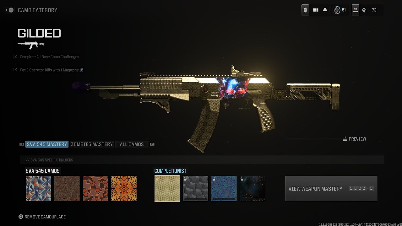 Unlocked Gilded Camo SVA 545 Assault Rifle Call of Duty: Modern Warfare ...