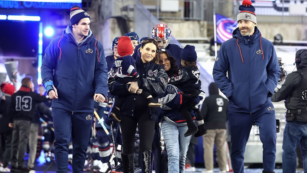 Gaudreau Family leads Blue Jackets out at Stadium Series - YouTube