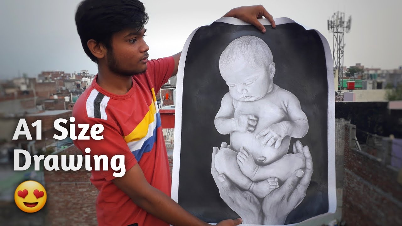 My First A1 Size Drawing 😍 || Cute Baby Drawing || - YouTube