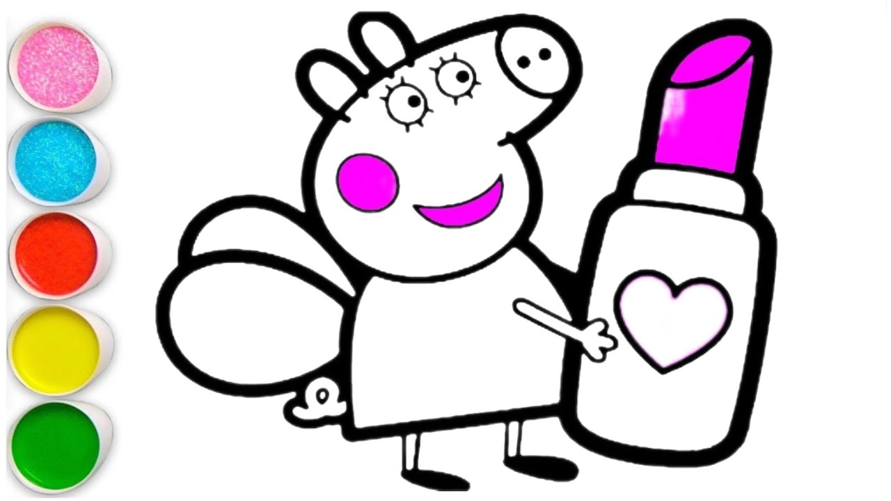 peppa pig with lipstick💄 drawing and coloring for kids and toddlers ...