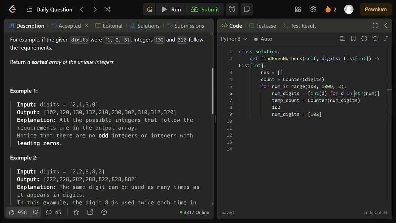 Finding 3 Digit Even Numbers - LeetCode 2094 - YouTube