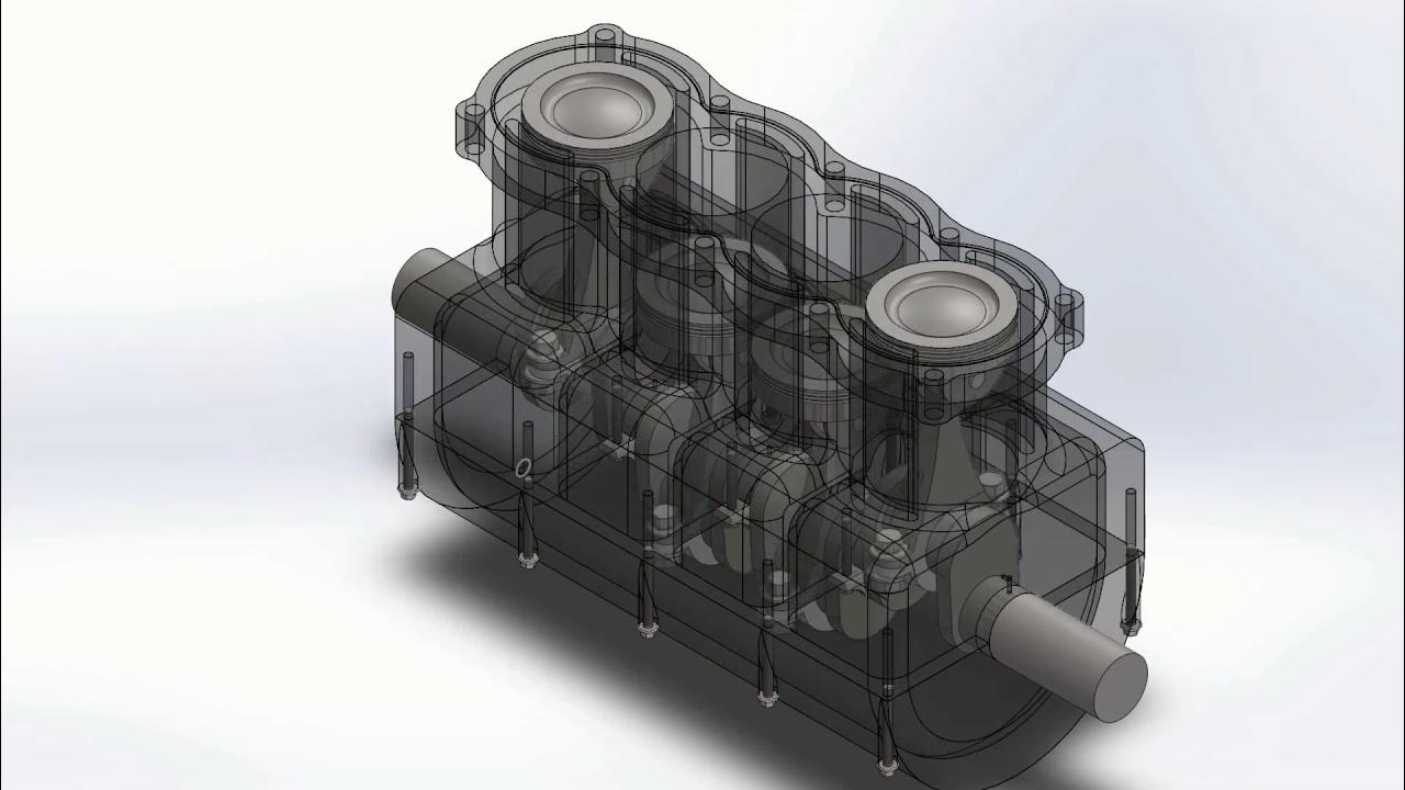 Solidworks 4 cylinder engine block - YouTube