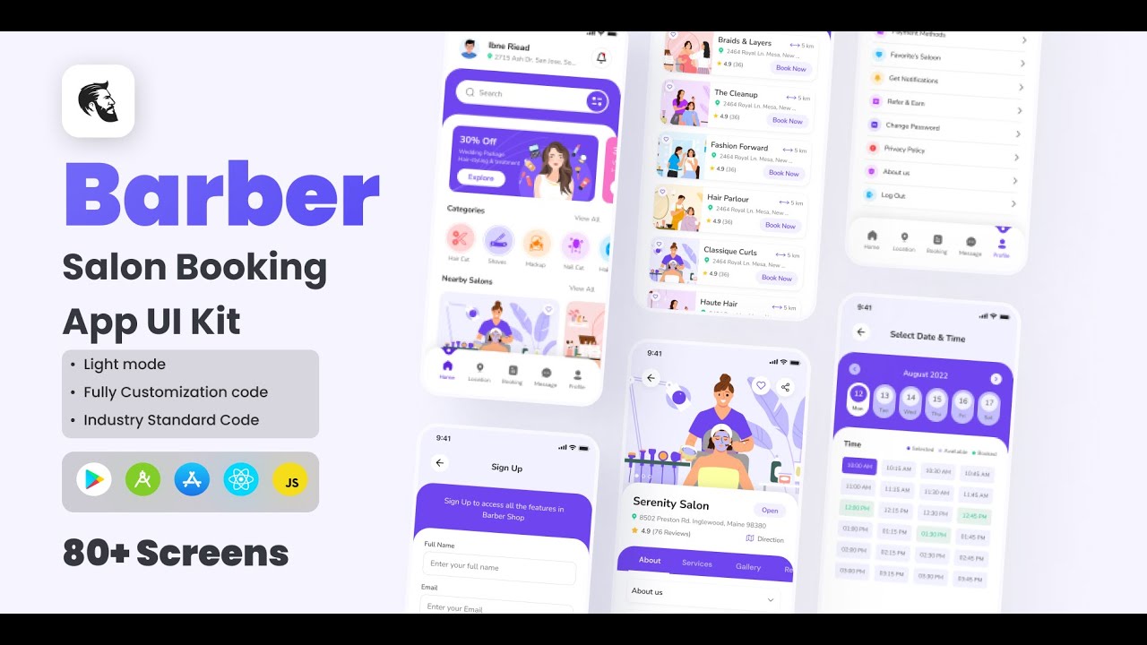 Barber - Salon Booking React Native CLI Ui Kit - YouTube