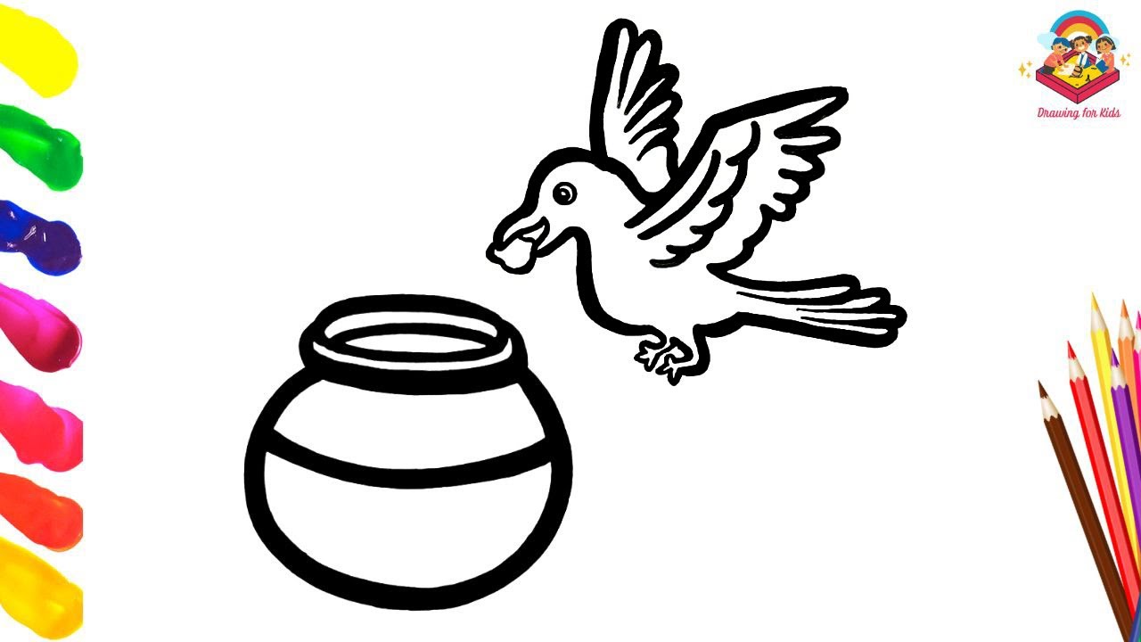 प्यासा कौवा I Pyasa Kauwa Drawing I Thirsty Crow Drawing I एक कौवा ...