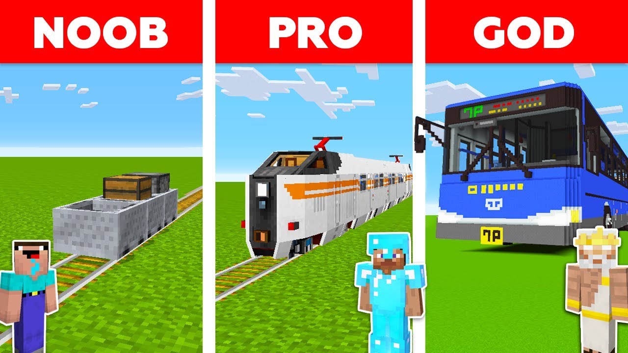 Minecraft NOOB vs PRO vs GOD: BUS vs TRAIN BATTLE in Minecraft ...
