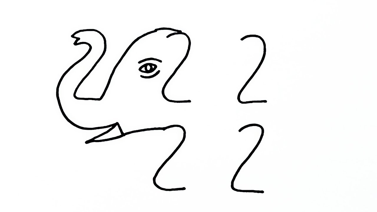 How to draw an Elephant from number 22222 | Elephant drawing tutorial ...