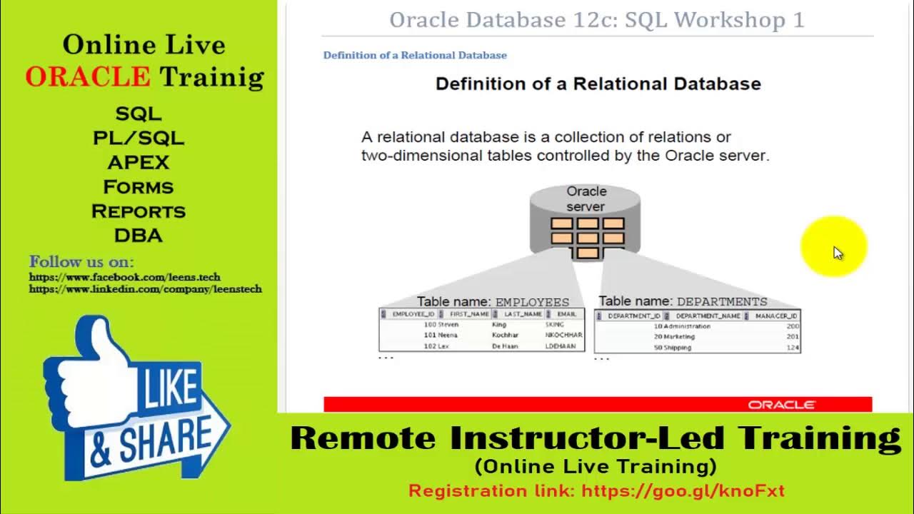 Oracle 12c Sql Workshop Sl 1 Relational Database Youtube