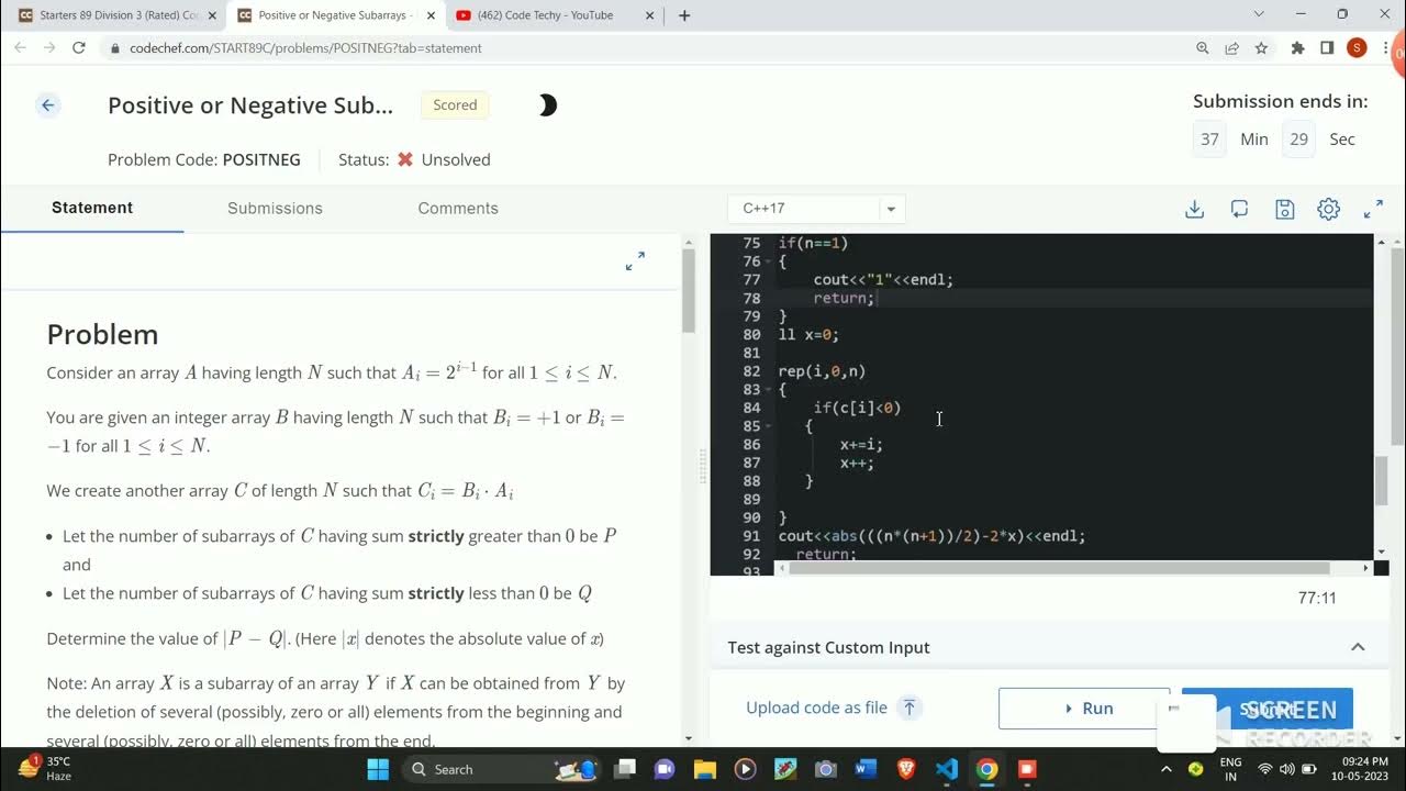 Positive or Negative Subarrays codechef solution - YouTube
