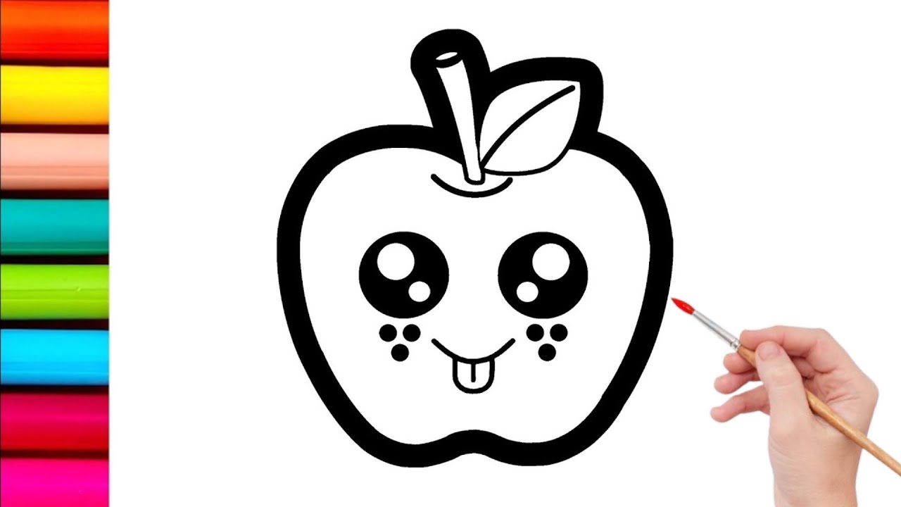 Drawing apple step by step - Drawing cute apple and Coloring For kids ...