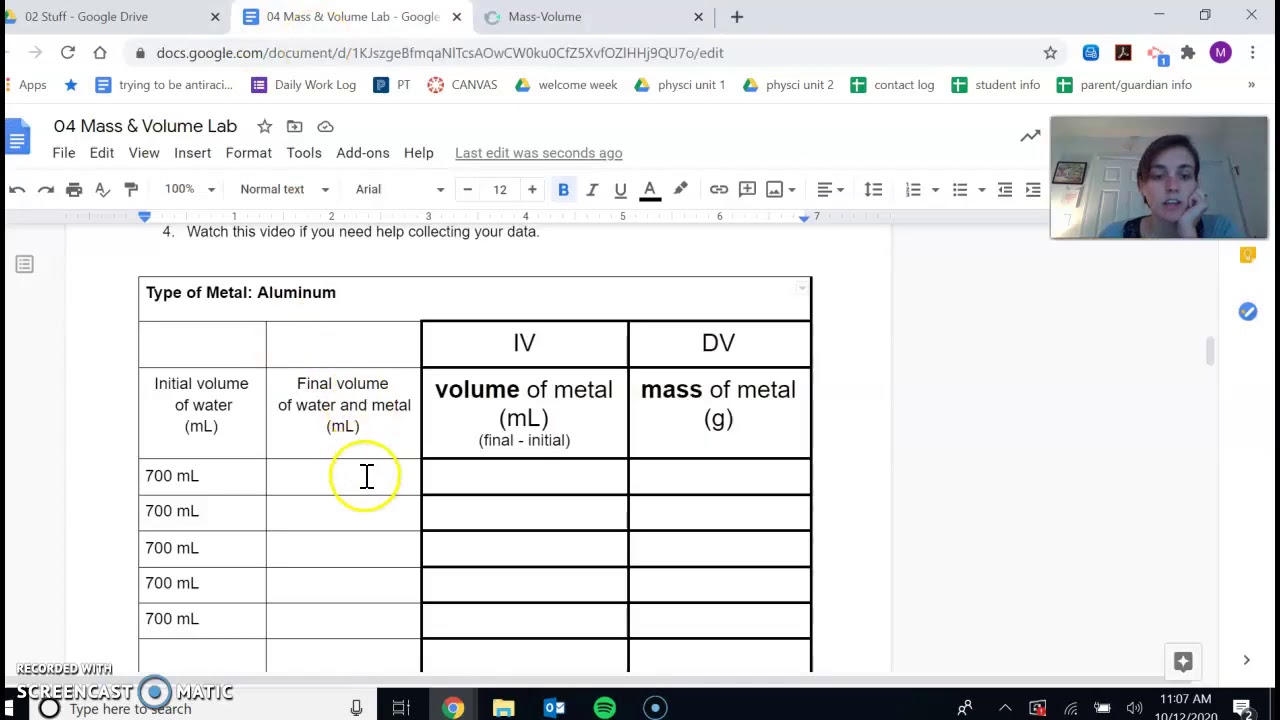 Mass & Volume Lab Phase 2: Experiment - YouTube