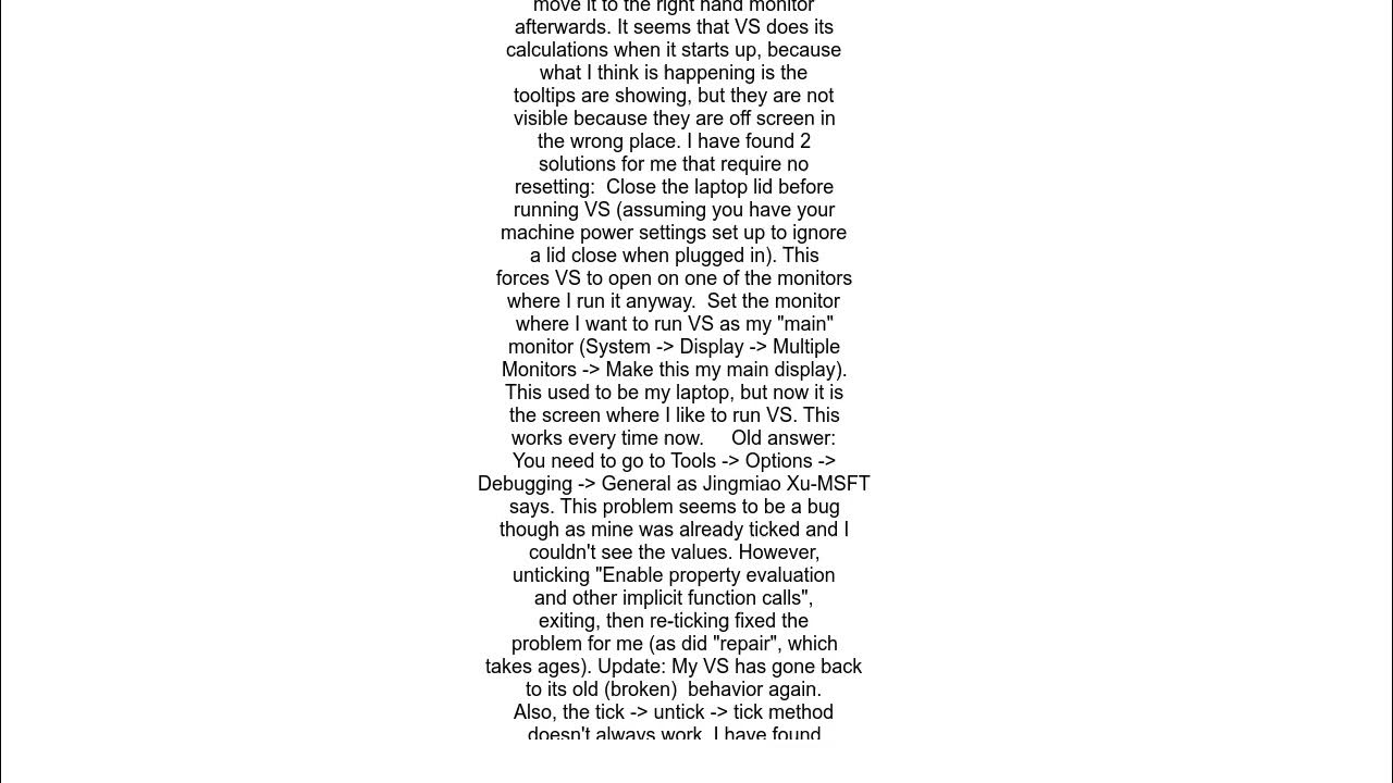 Visual Studio 2022 Values while debugging DataTips not working while hover on properties c# ...
