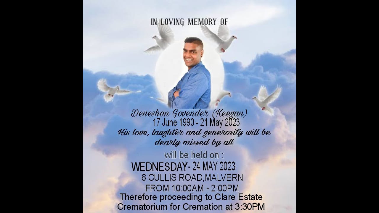 Funeral Service of the Late Deneshan Govender(Keegan) - YouTube