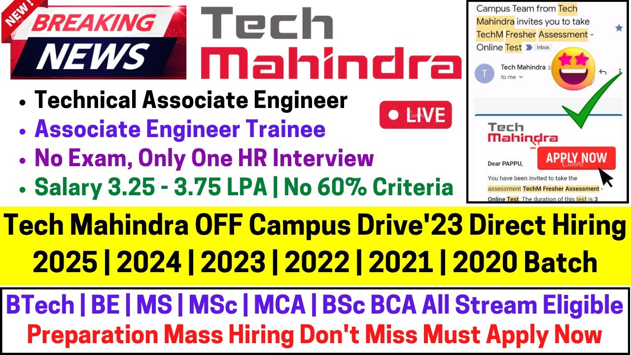 Tech Mahindra Started OFF Campus Direct Hiring 2025 |2024 |2023-2019 ...