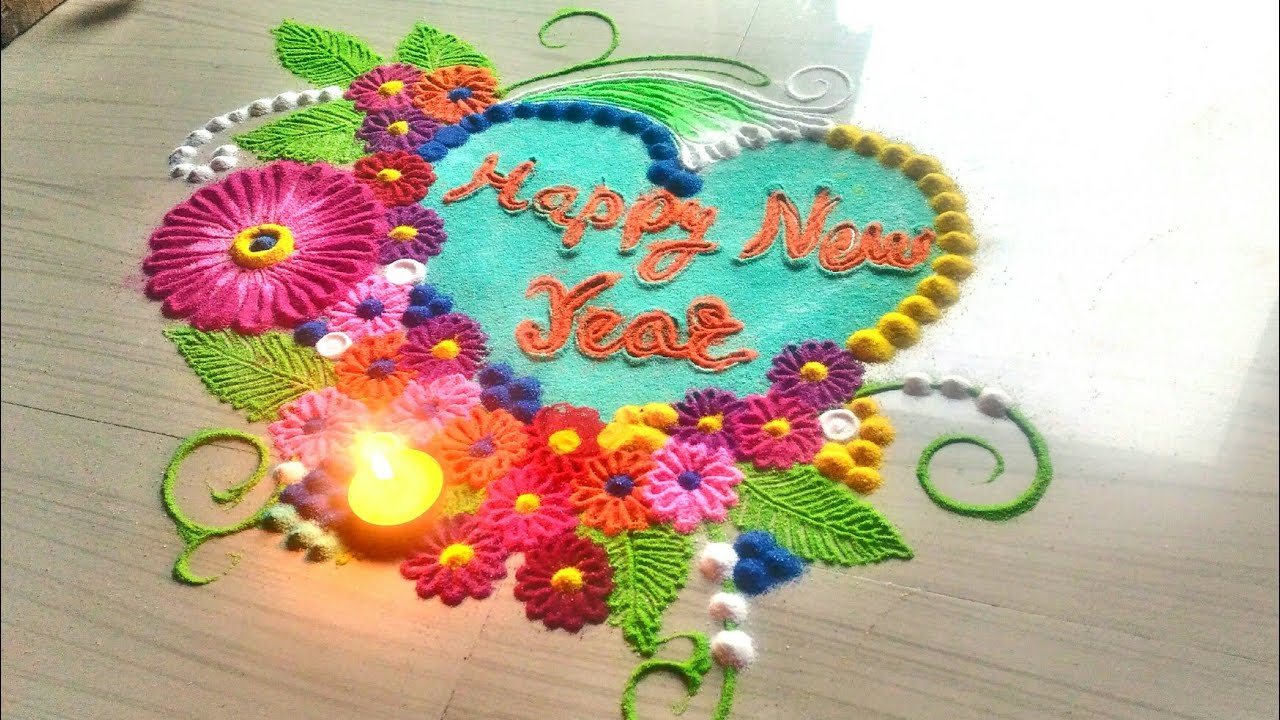 Easy and simple Rangoli designs / happy new year #136 - YouTube