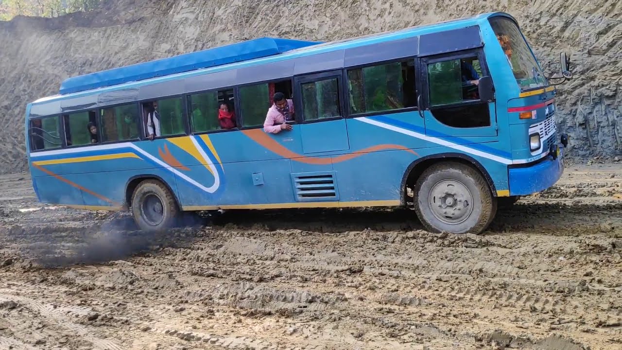 Bus stuck in mud || Road condition of Nepal || Off-road Nepal - YouTube