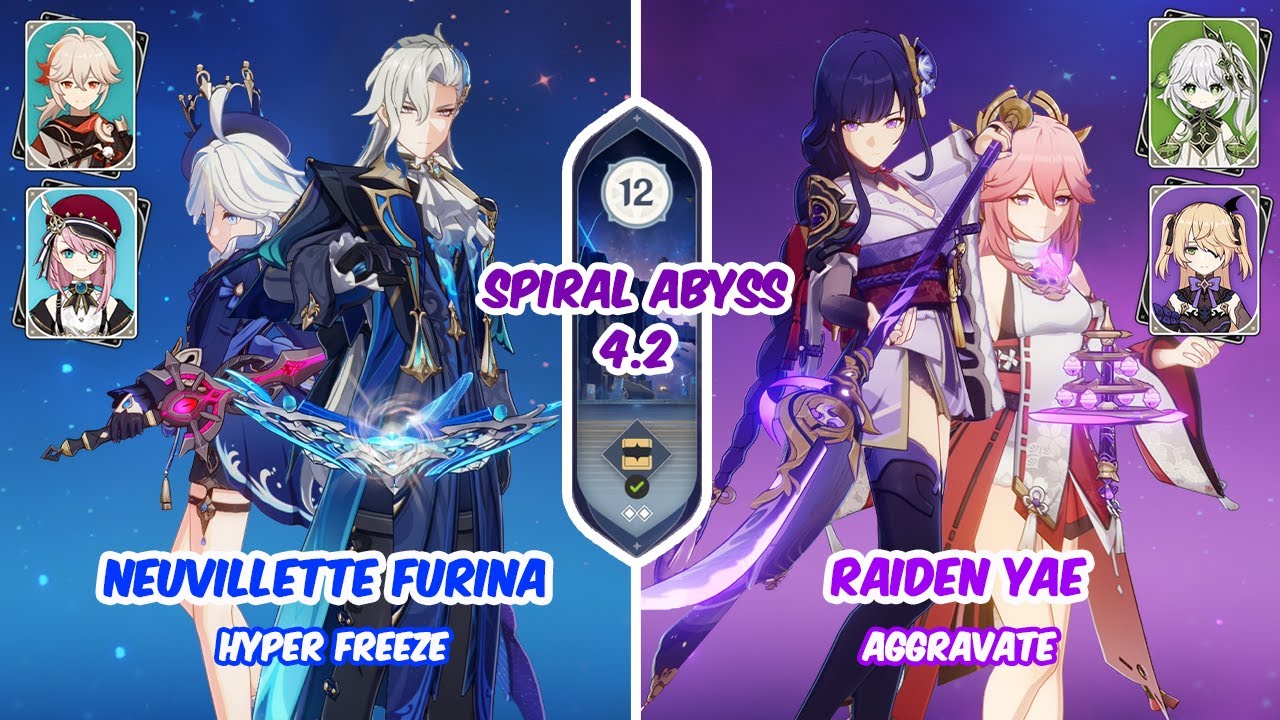 C1 Neuvillette Furina Hyper Freeze & C3 Raiden Yae Aggravate | Spiral ...
