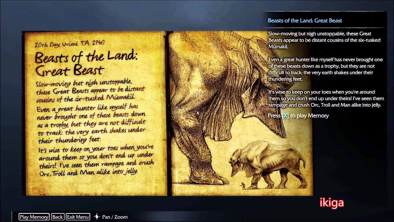 Middle-earth: Shadow of Mordor - Torvin's Journal - Beasts of the Land ...