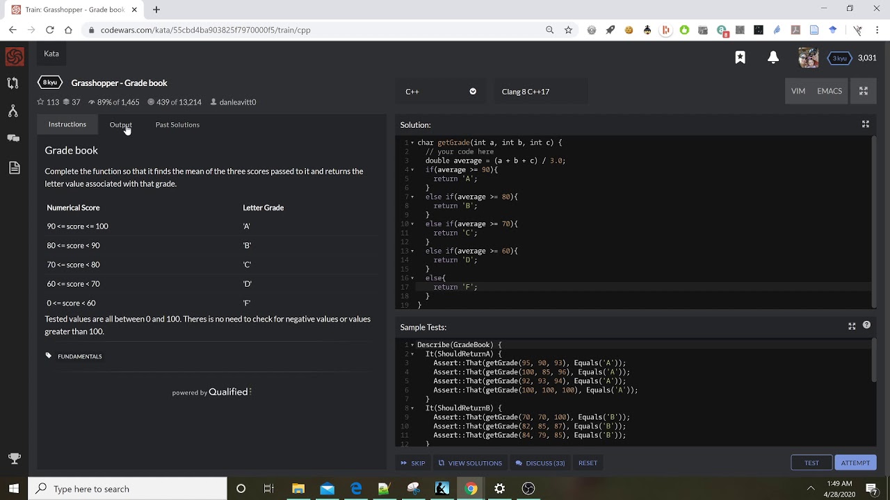 Codewars Grasshopper Gradebook Youtube