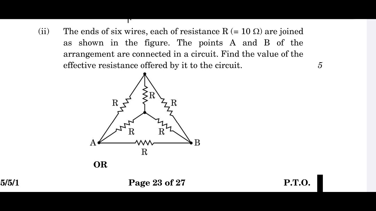 the end of six wires, each of resistance R=10 Ω are joined as shown in ...