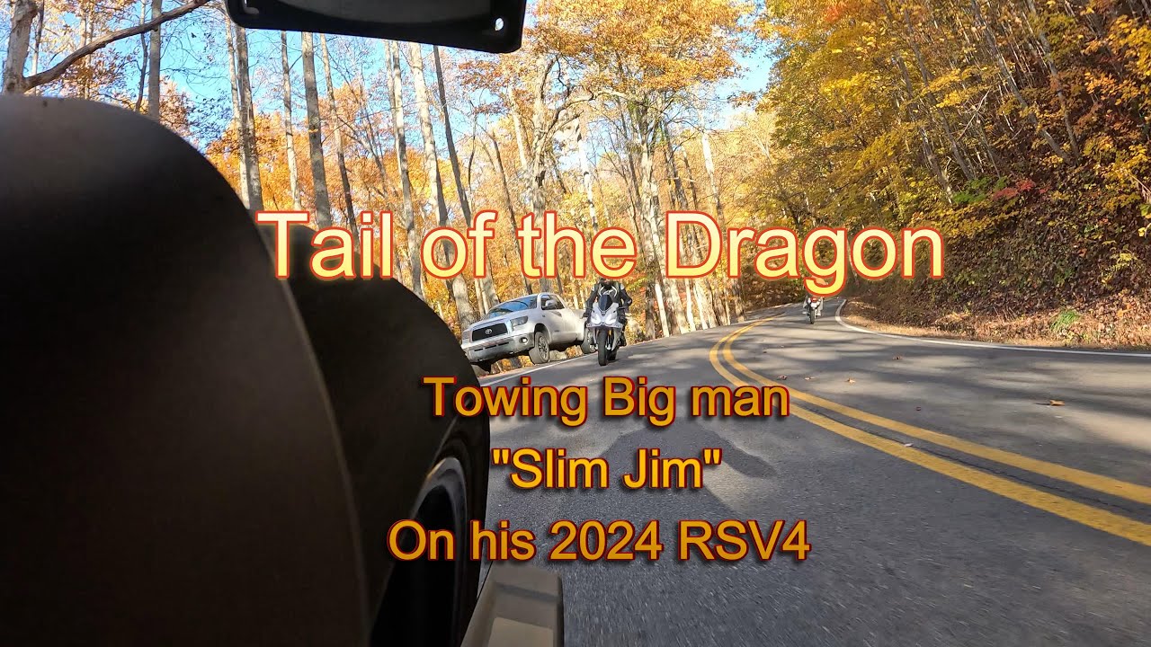 Tail of the Dragon, Towing Big Man "Slim Jim" RSV4 Ultra Gold - YouTube