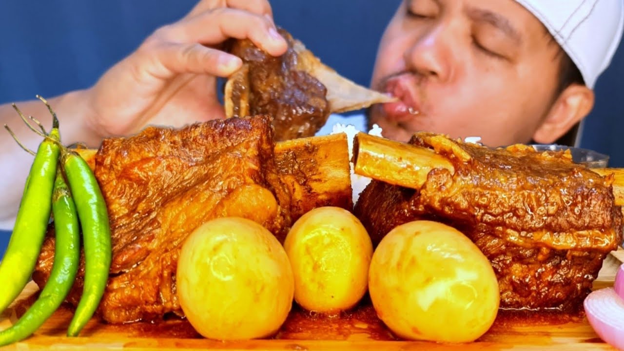 HUGE BEEF RIBS ADOBO | BOILED EGG MUKBANG Inyaki Eats - YouTube
