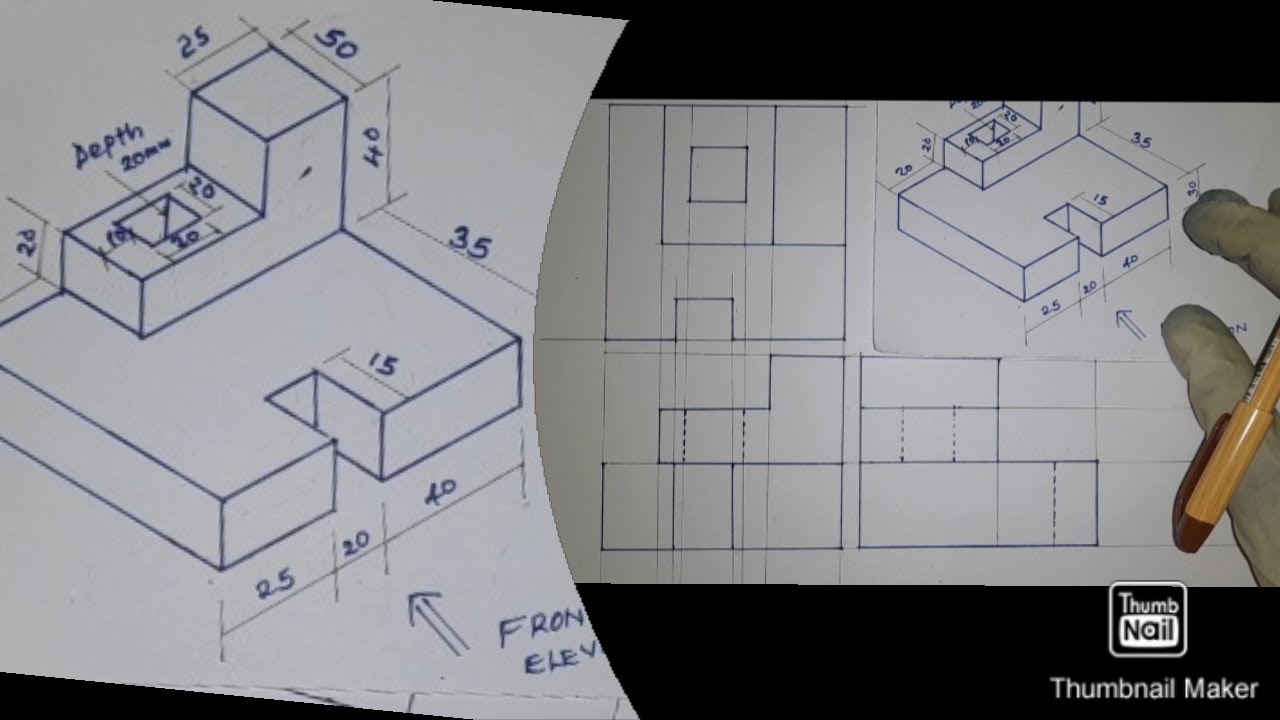 Orthographic Projection in 3rd Angle Example 4 - YouTube