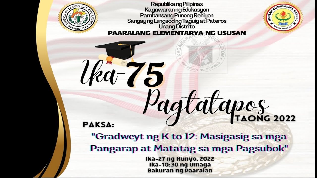 GR. 6 USUSAN ELEMENTARY SCHOOL - 75TH GRADUATION CEREMONY - YouTube