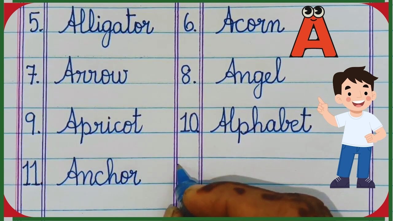 20 Words That Start With "A (a)" | Writing A Letter Words | A Letter ...