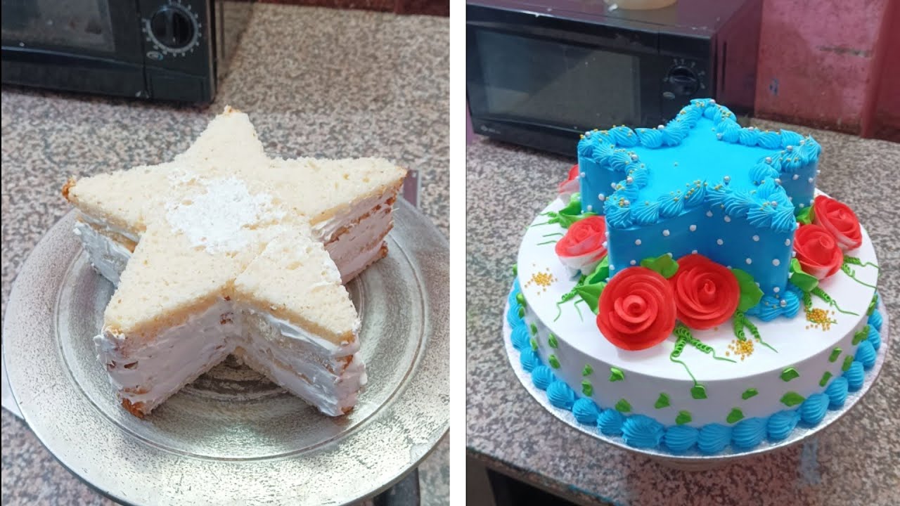 Star shape cake 😀 design 2 floor double step cake making ideas ankit chef trending ankit cakes 😁 ...