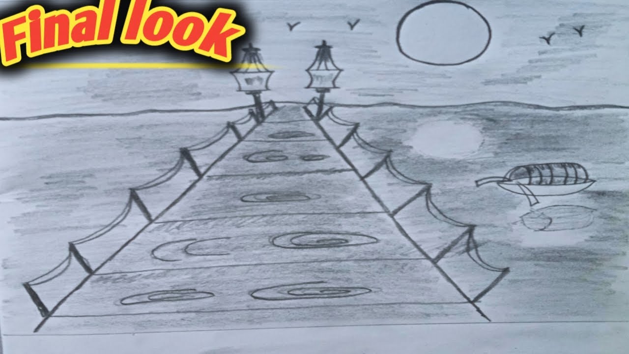 Easy Bridge on sea sketch// scenery drawing easy| pencil to draw ...