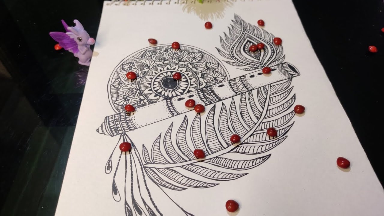 Hwo to draw krishana Flute and Peacock🦚 Feather ️🫰/ peacok feather ...