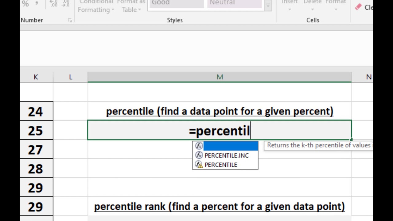 The PERCENTILE Command In Excel YouTube The PERCENTILE Command In Excel YouTube