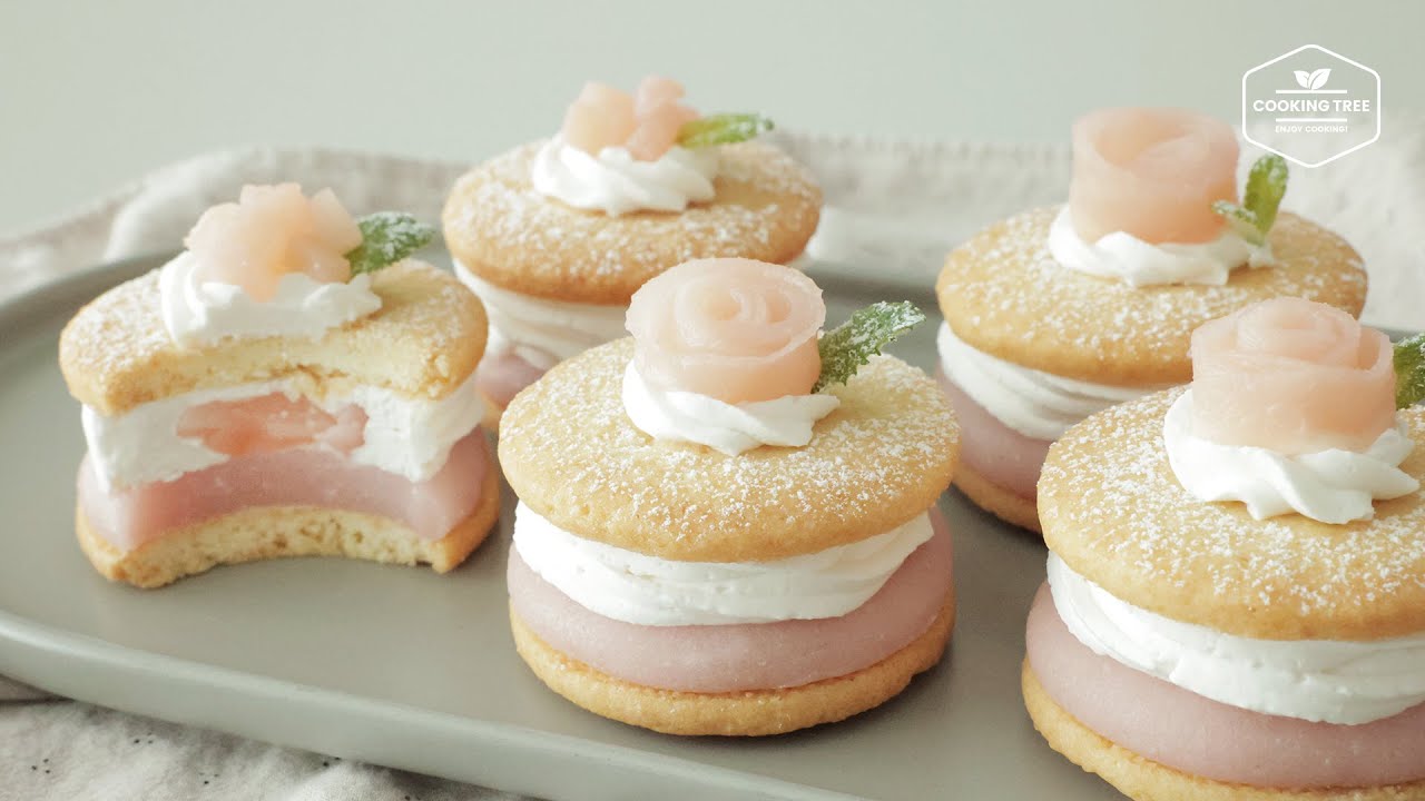 쿠키 속에 들어간 찹쌀떡🍑 복숭아 모찌 크림 샌드 쿠키 만들기 | Peach Rice Cake Cream Sandwich ...