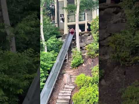 75 foot water slide at an Airbnb in Lake Lure, NC! - YouTube