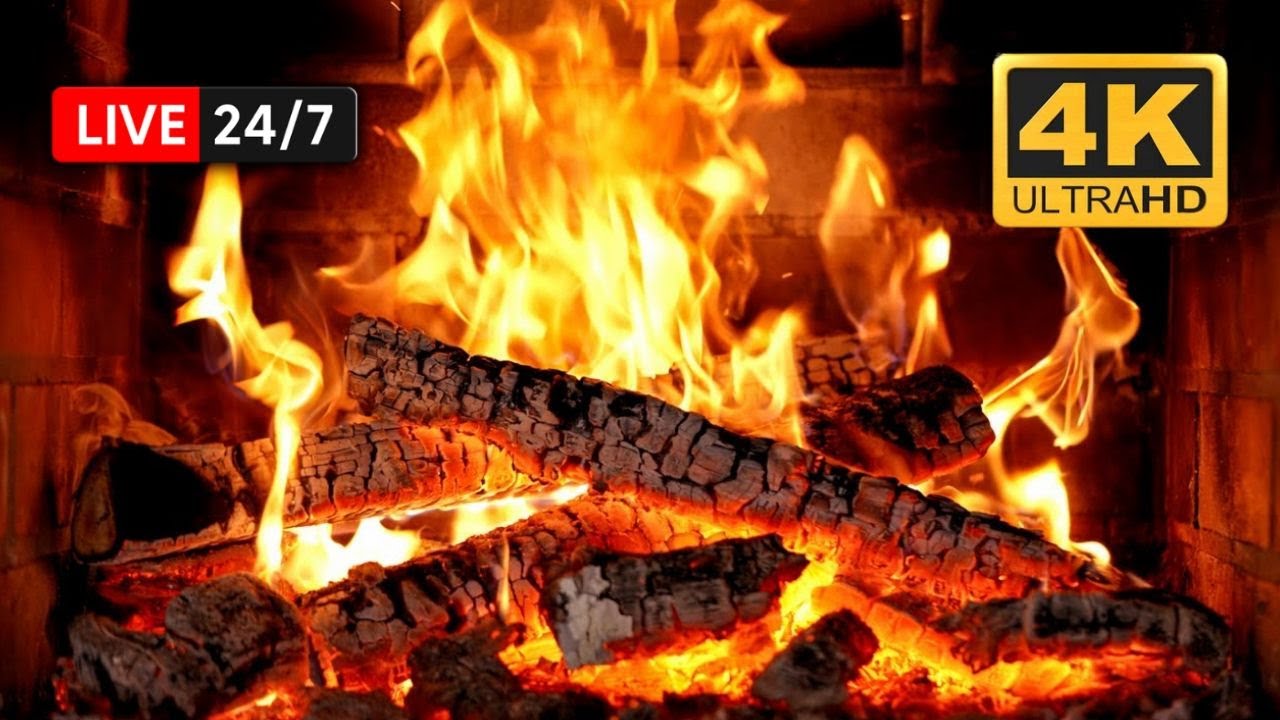 A Beautiful Fireplace Burning 🔥 24/7 Fireside Tranquility 🔥 Ambient ...