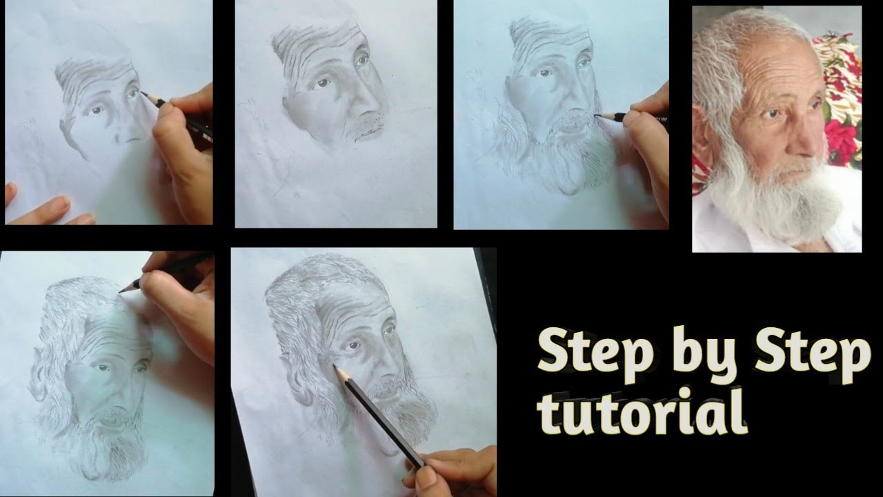 Step By Step Old Man Portrait | Old Man Sketch Drawing | old man ...