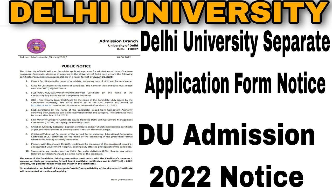 Delhi University Applications form Notice | DU Admission 2022 Notice # ...